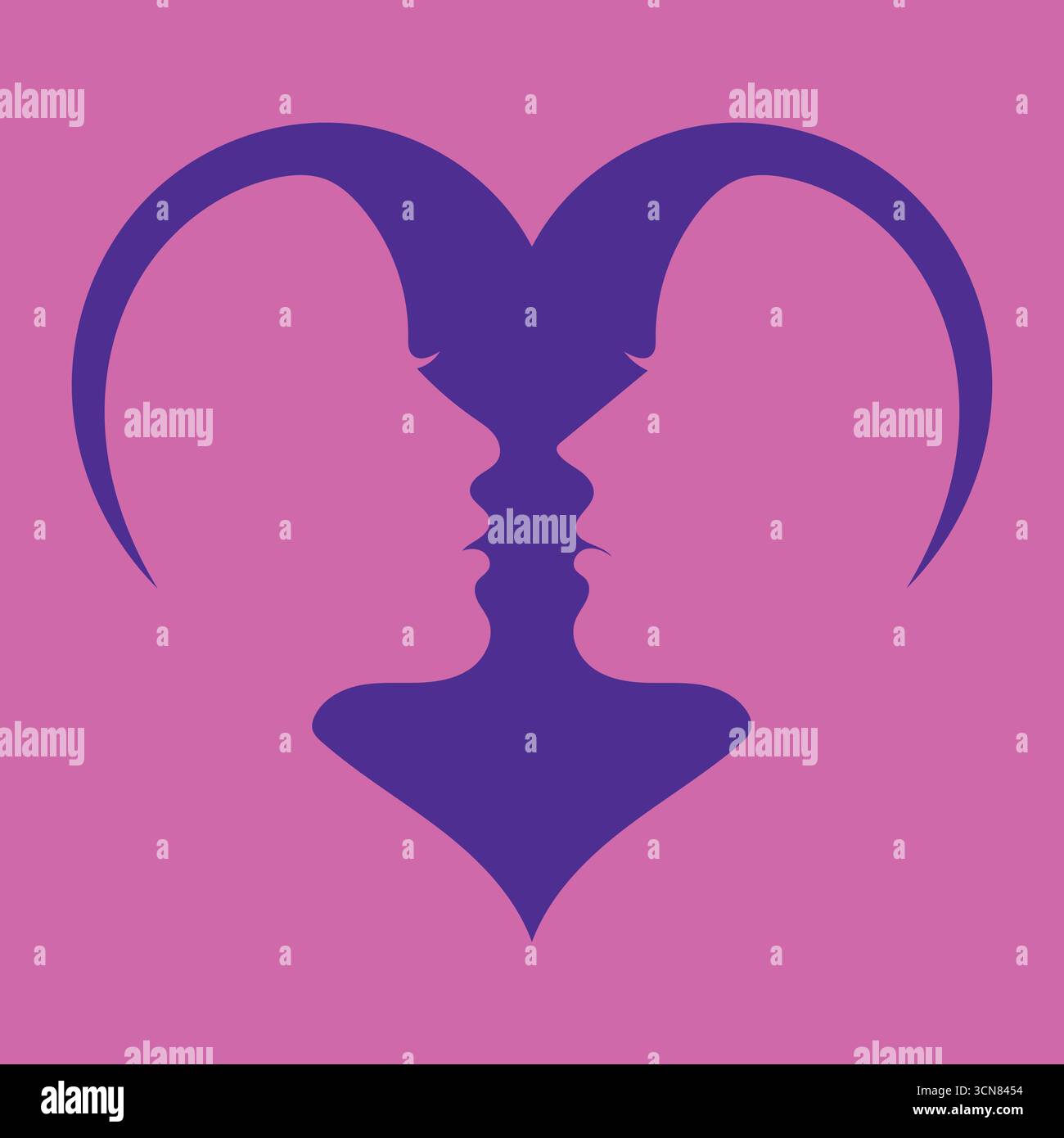 Abstract Purple Heart Made of Two Faces in Profile Stock Vector Image ...