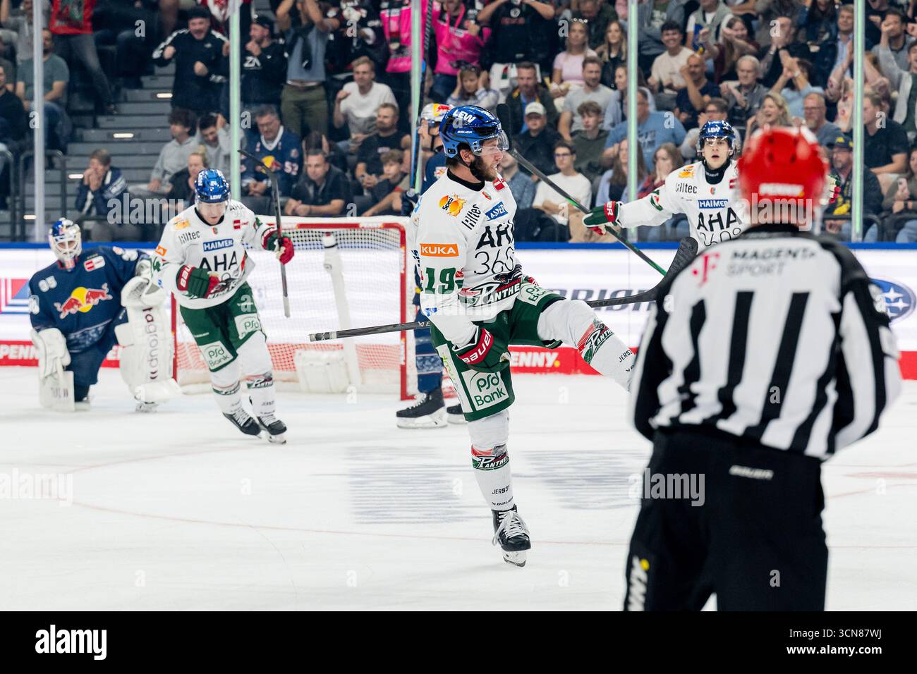 Riley Damiani (Augsburger Panther, #19) bejubelt sein Tor zum 0:1 GER ...