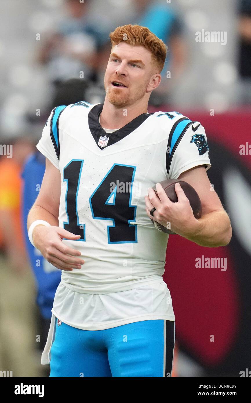 Carolina Panthers quarterback Andy Dalton (14) warms up before an NFL ...