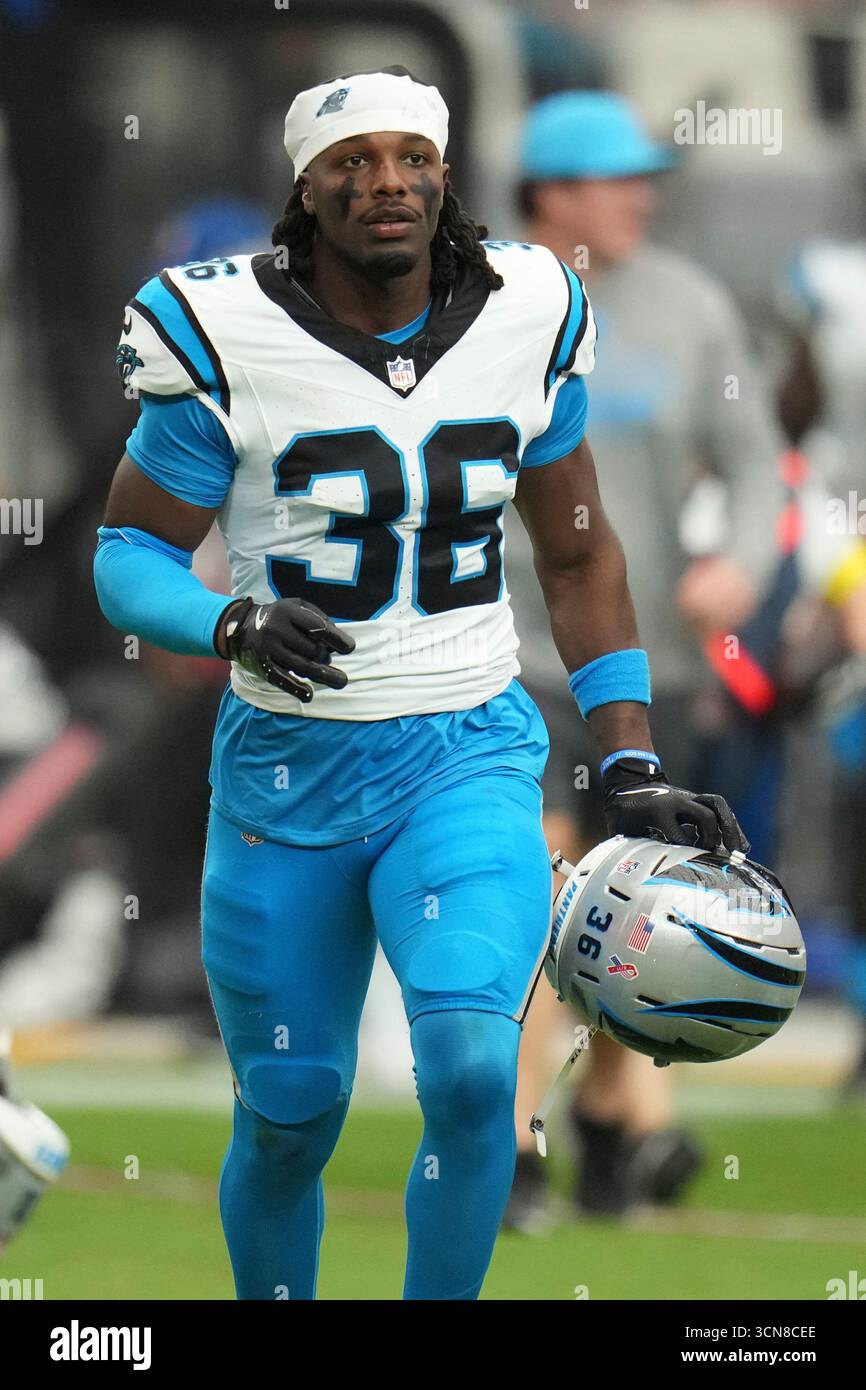 Carolina Panthers safety Demani Richardson (36) warms up before an NFL ...
