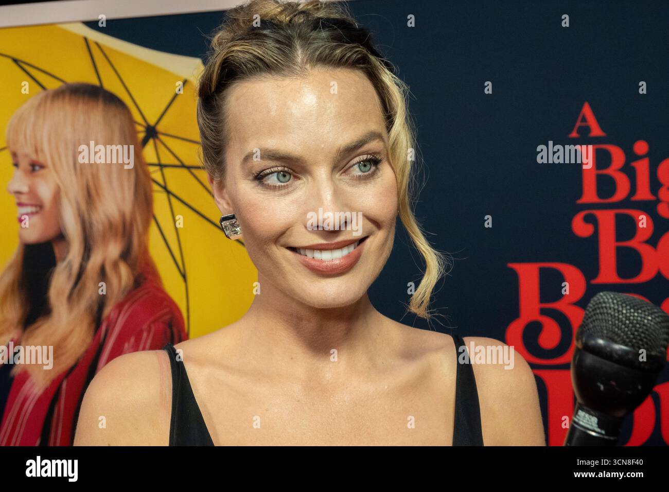 Margot Robbie speaks with the media at the Sony Pictures premiere of "A ...