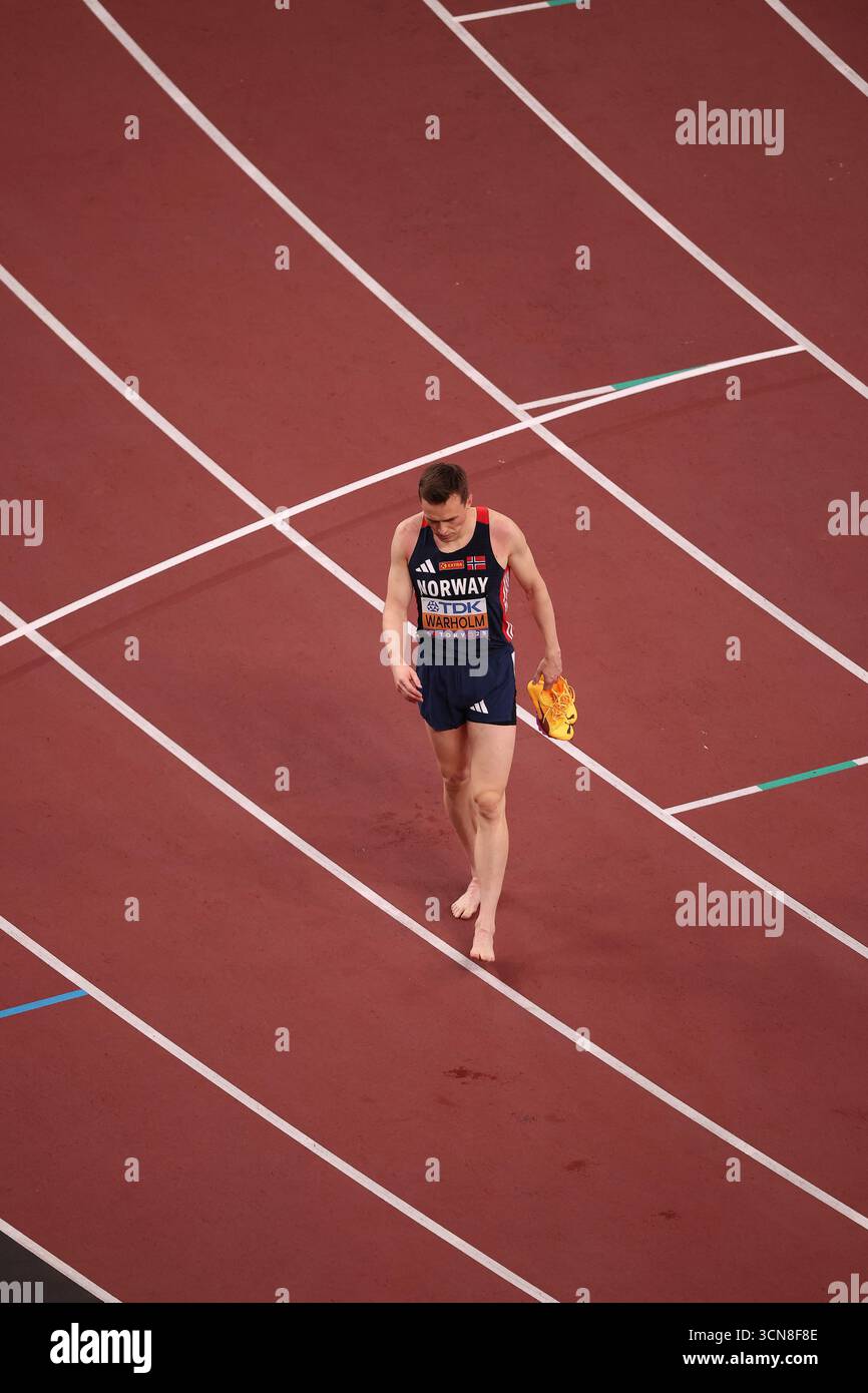 Norway's Karsten WARHOLM leaves the track after finishing fifth in the ...