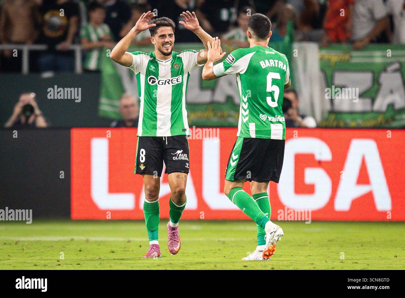 Pablo FORNALS of Real Betis Balompie celebrate his goal with Marc BARTRA of Real Betis Balompie ...