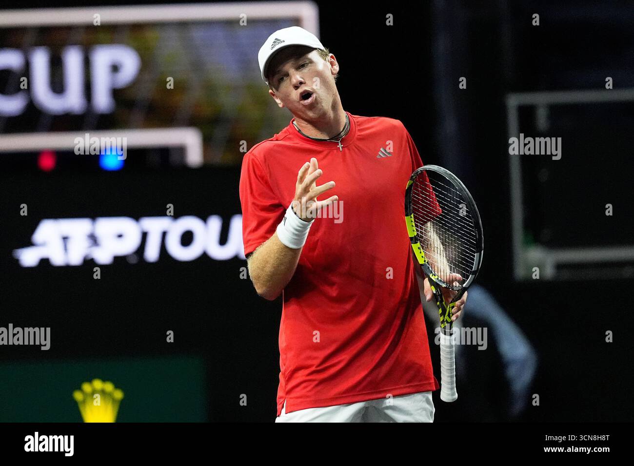 Team World's Alex Michelsen, of the United States, reacts after losing ...