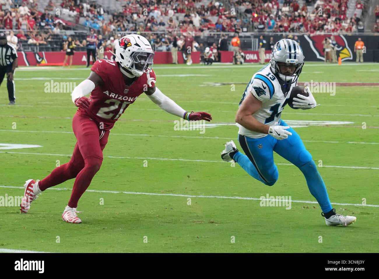 Carolina Panthers wide receiver Hunter Renfrow (13) runs the ball ...
