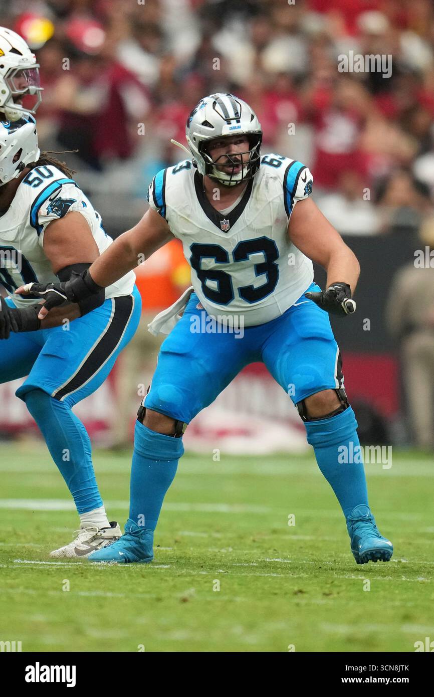 Carolina Panthers center Austin Corbett (63) lines up against the ...