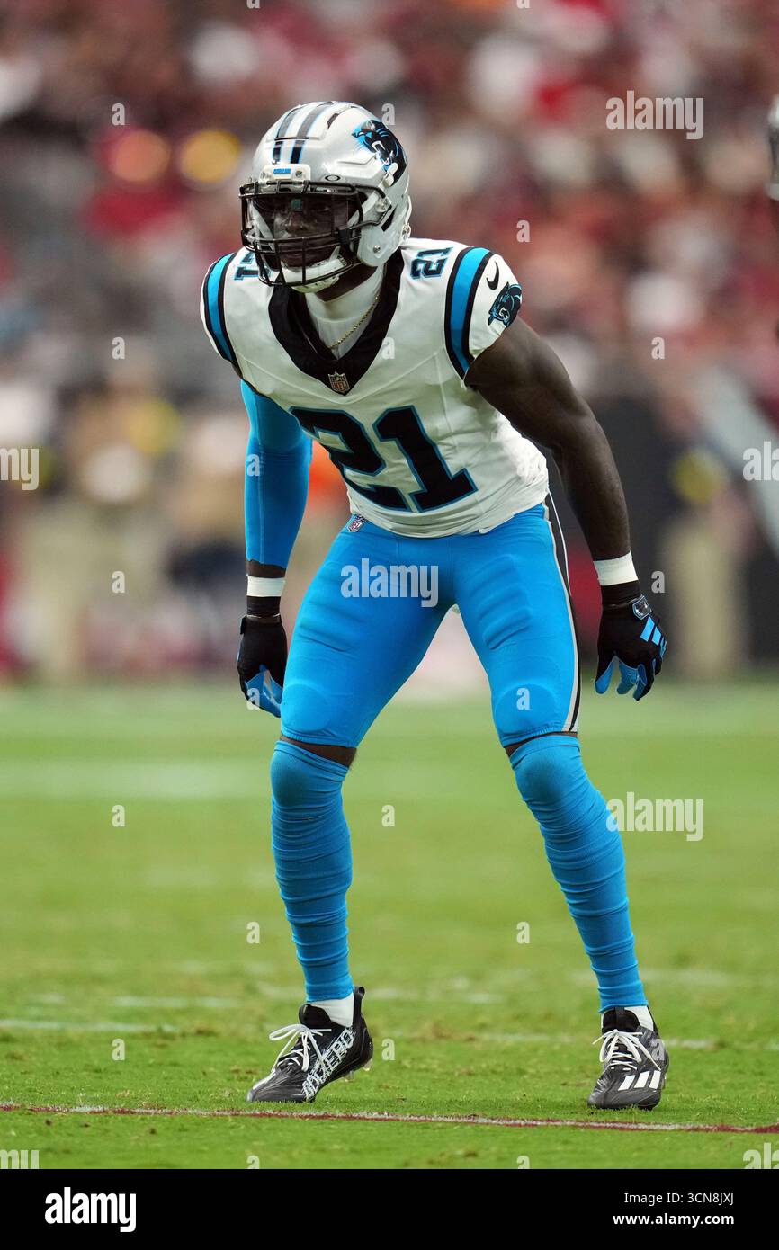 Carolina Panthers safety Nick Scott (21) lines up against the Arizona ...