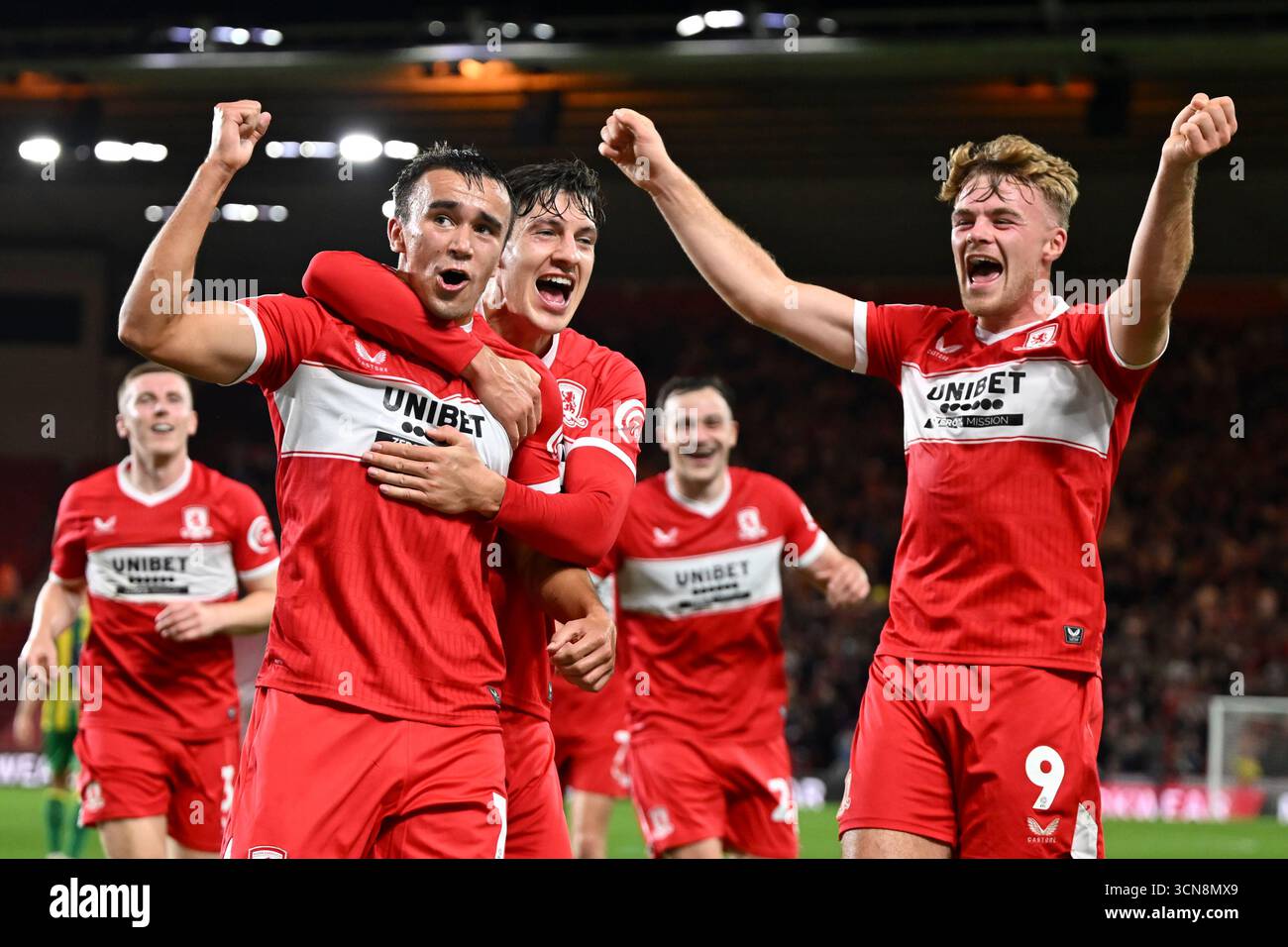 David Strelec of Middlesbrough celebrates with his team mates after ...