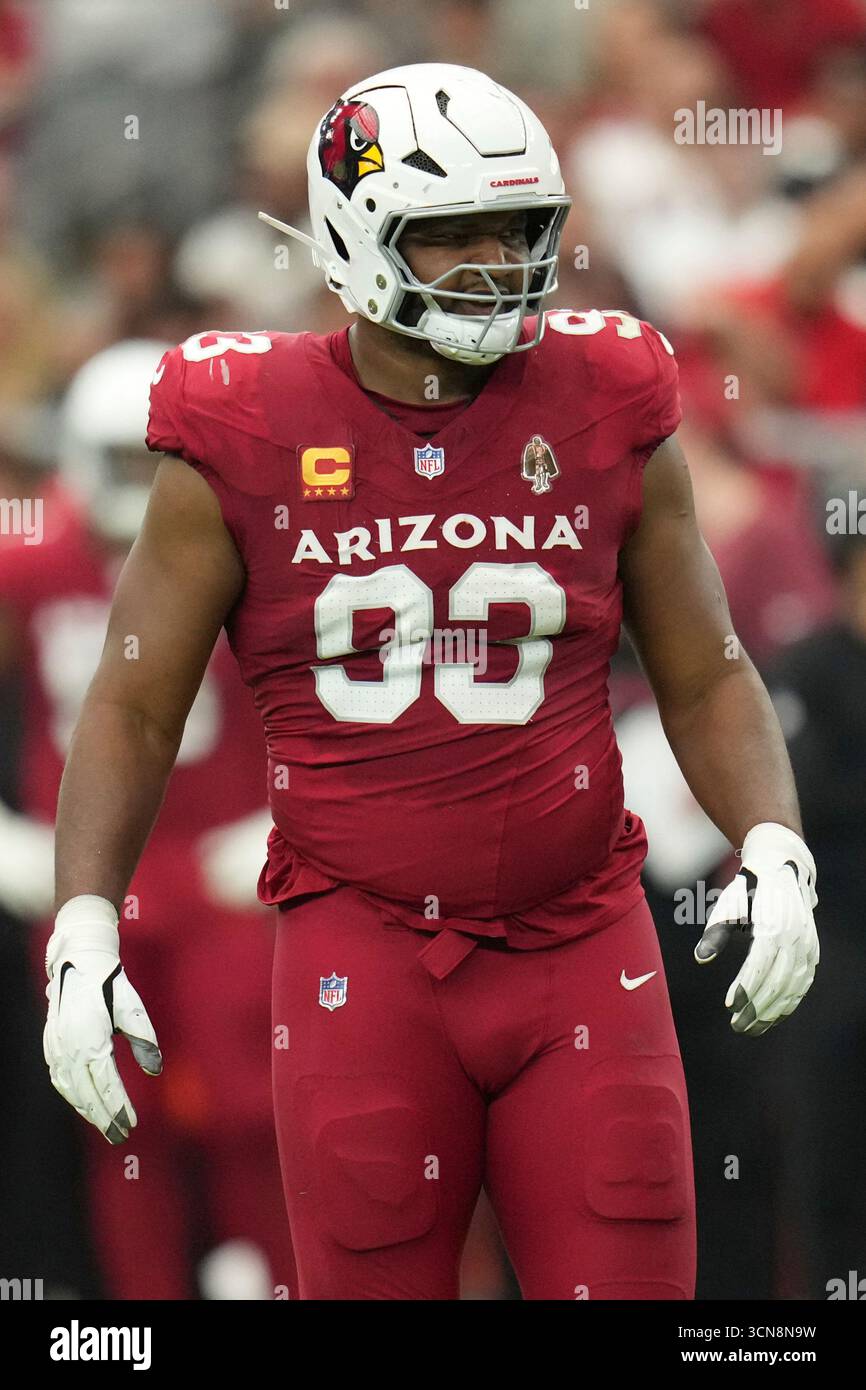 Arizona Cardinals defensive end Calais Campbell (93) lines up against the Carolina Panthers ...