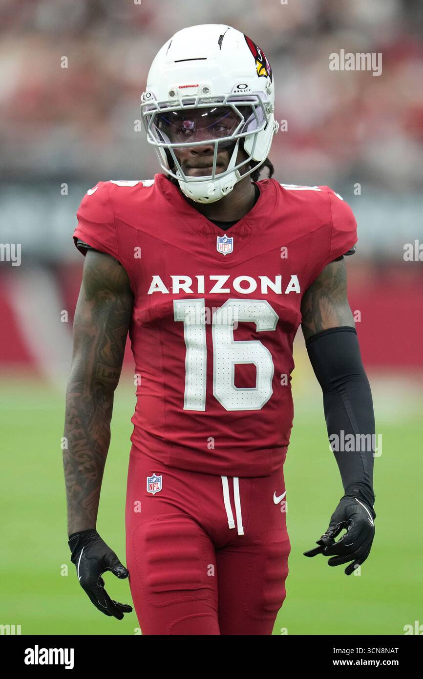 Arizona Cardinals cornerback Max Melton (16) lines up against the ...