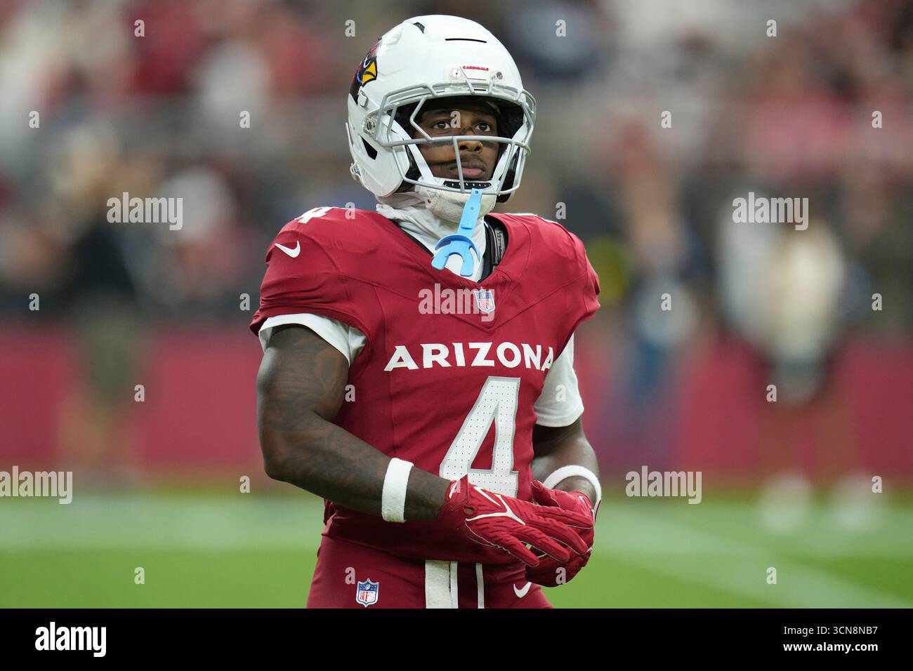 Arizona Cardinals wide receiver Greg Dortch (4) lines up against the ...