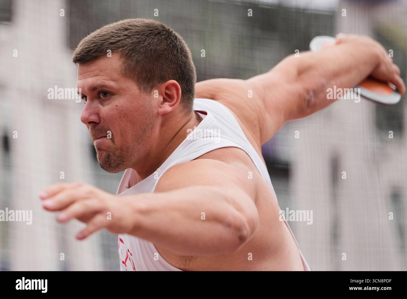 Britain's Nicholas Percy competes in the men's discus throw ...