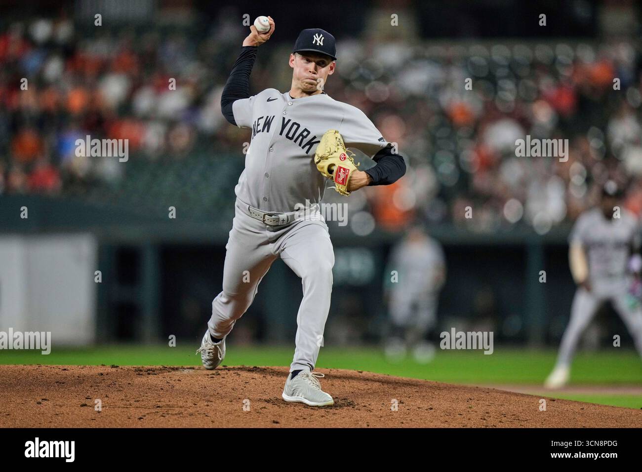 New York Yankees starting pitcher Will Warren delivers during the first ...