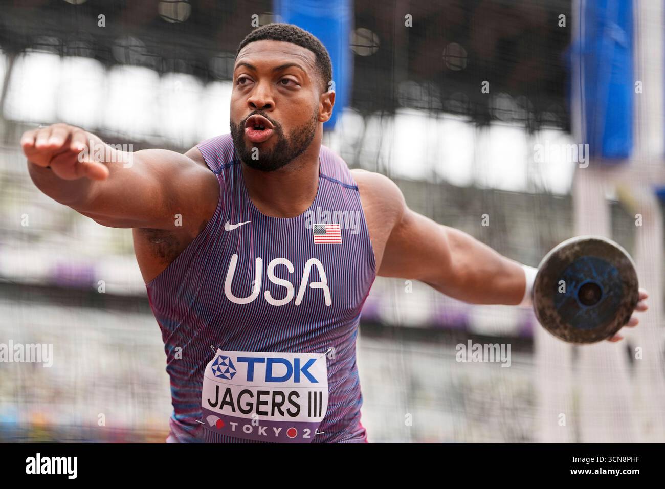 United States' Reggie Jagers III competes in the men's discus throw ...