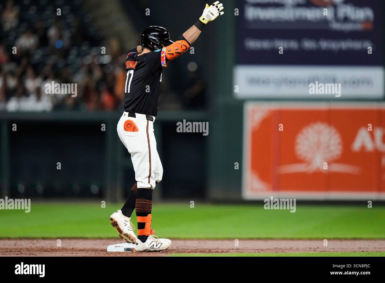 Baltimore Orioles' Colton Cowser celebrates on second base after ...