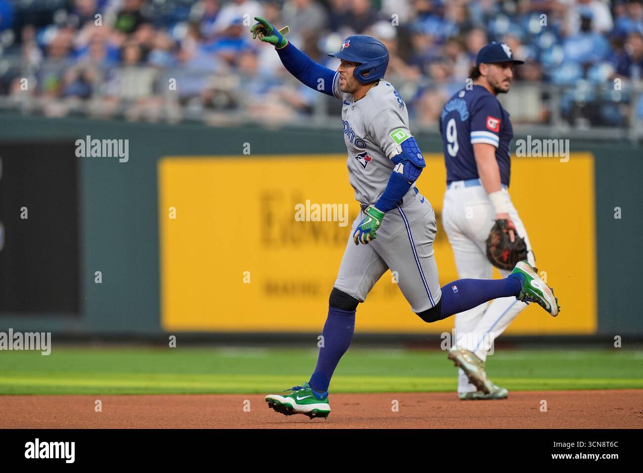 Toronto Blue Jays' George Springer celebrates as he runs the bases ...