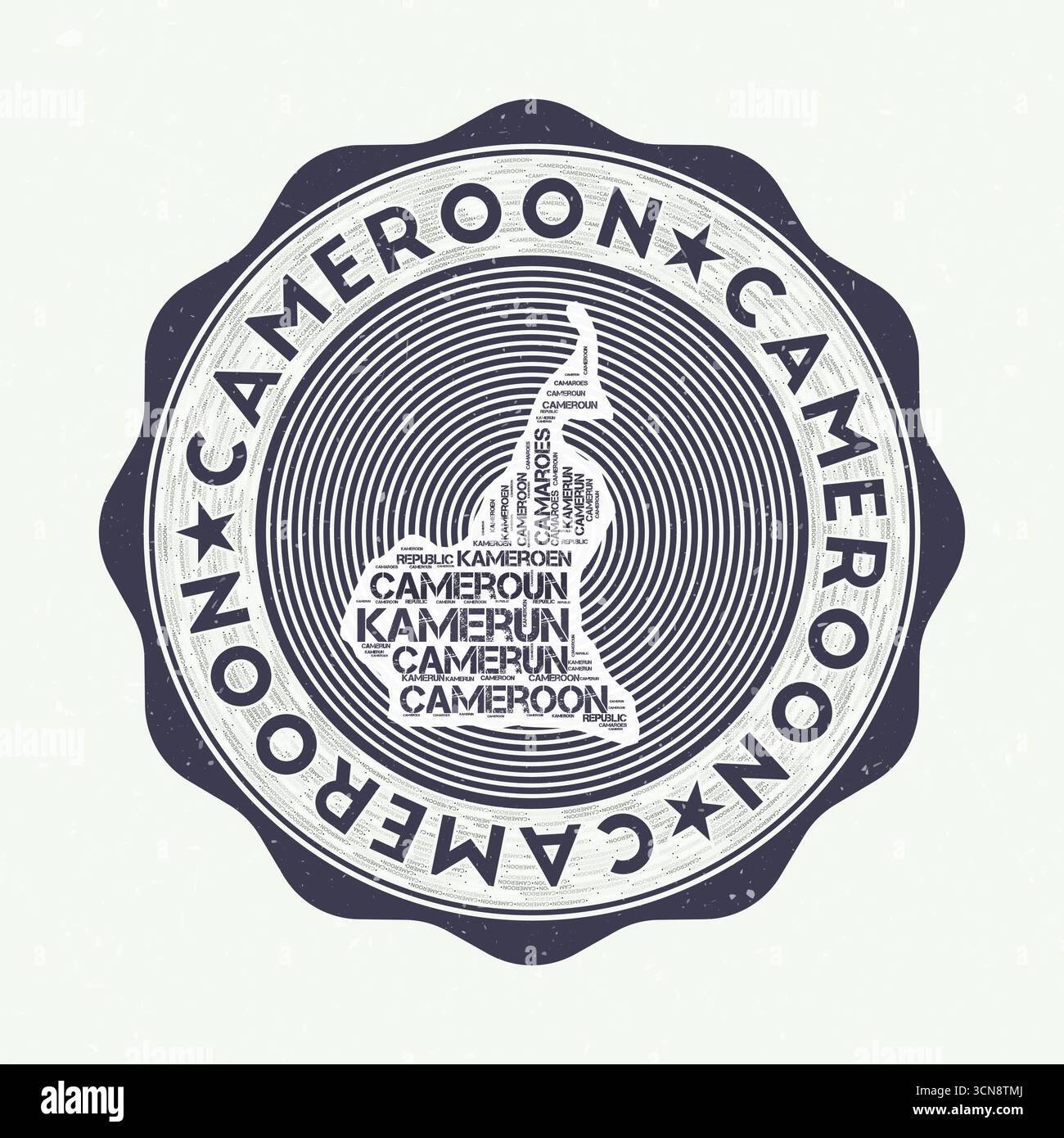 Cameroon seal. Country round logo with the shape of Cameroon and the ...