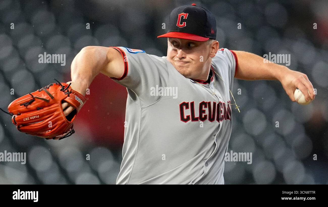 Cleveland Guardians pitcher Parker Messick (77) works against the ...