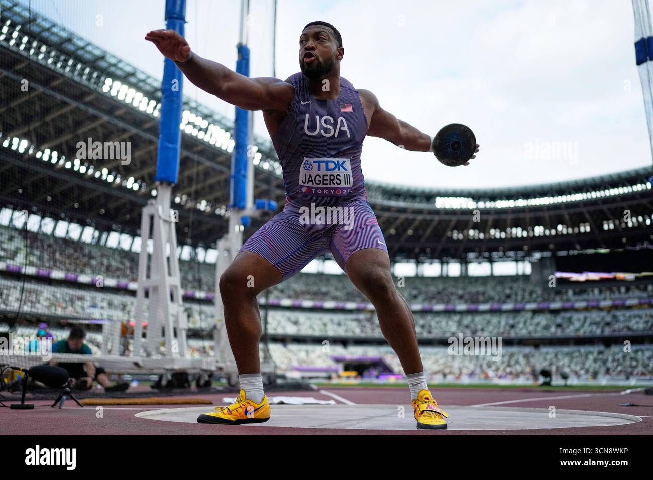 United States' Reggie Jagers III competes during the men's discus throw ...
