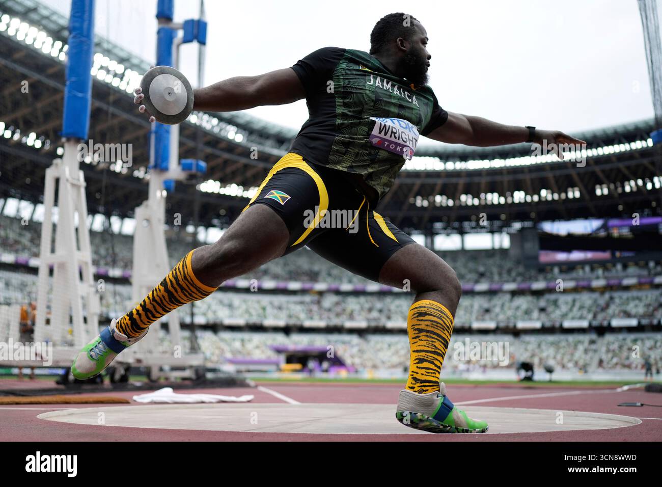 Jamaica's Chad Wright competes during the men's discus throw ...