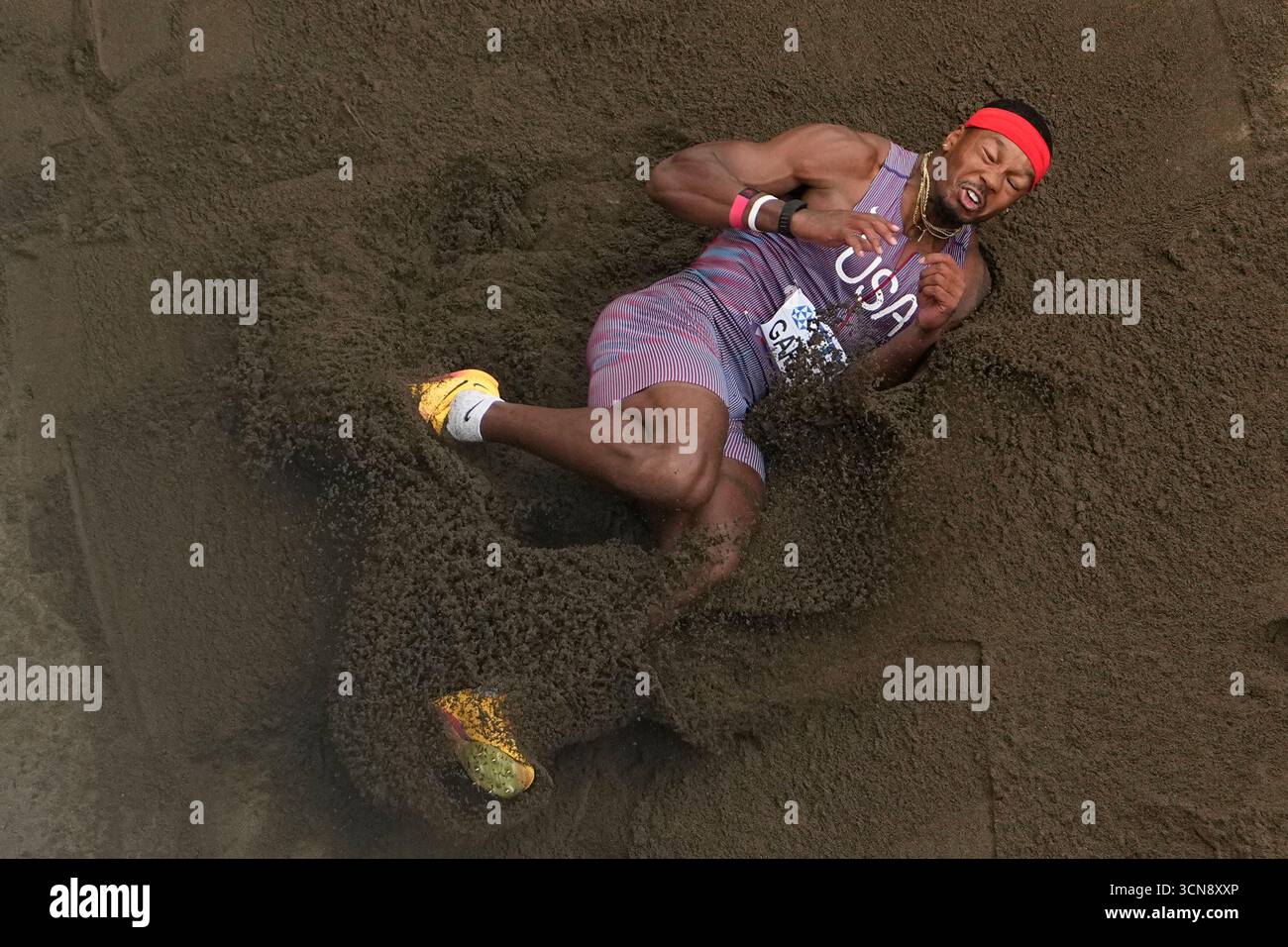 United States' Kyle Garland competes in the decathlon long jump at the ...