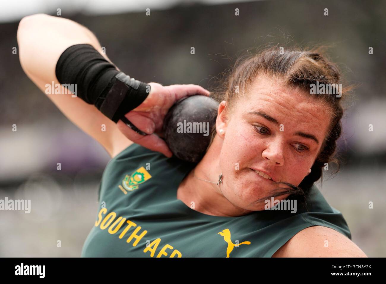 South Africa's Colette Uys competes in the women's shot put ...