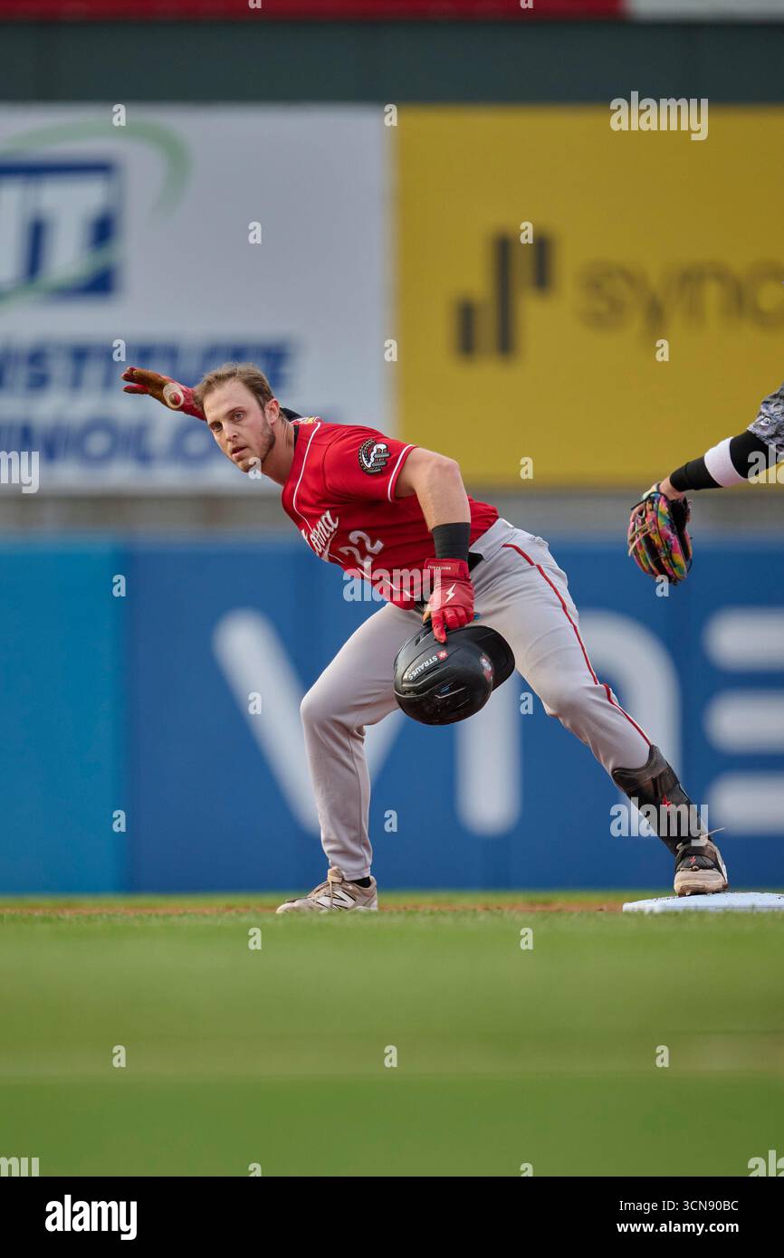 Altoona Curve Nick Cimillo (22) celebrates hitting a double during an ...