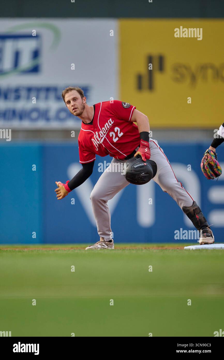 Altoona Curve Nick Cimillo (22) celebrates hitting a double during an ...