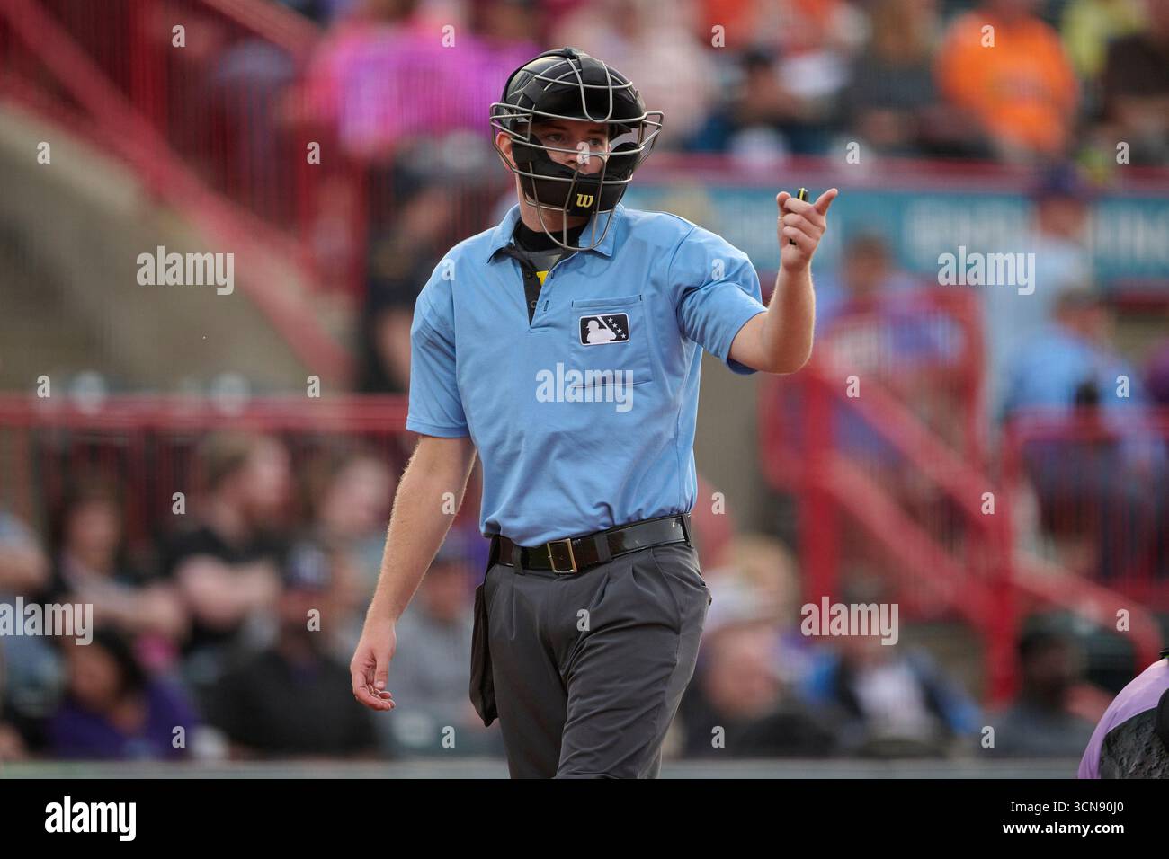 Umpire Travis Brewer during an MiLB Eastern League baseball game ...