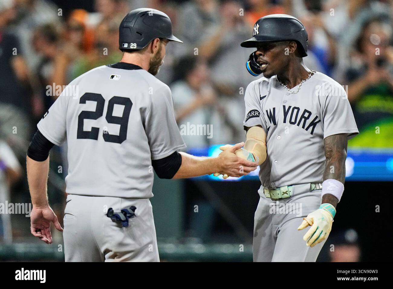 New York Yankees' Jazz Chisholm Jr., right, celebrates with Austin ...