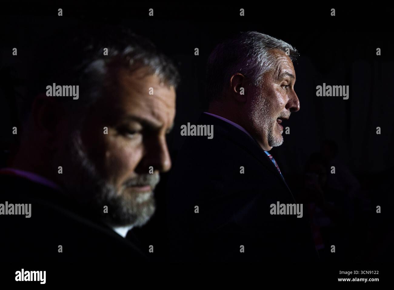 Republican lieutenant governor candidate John Reid, right, speaks to ...