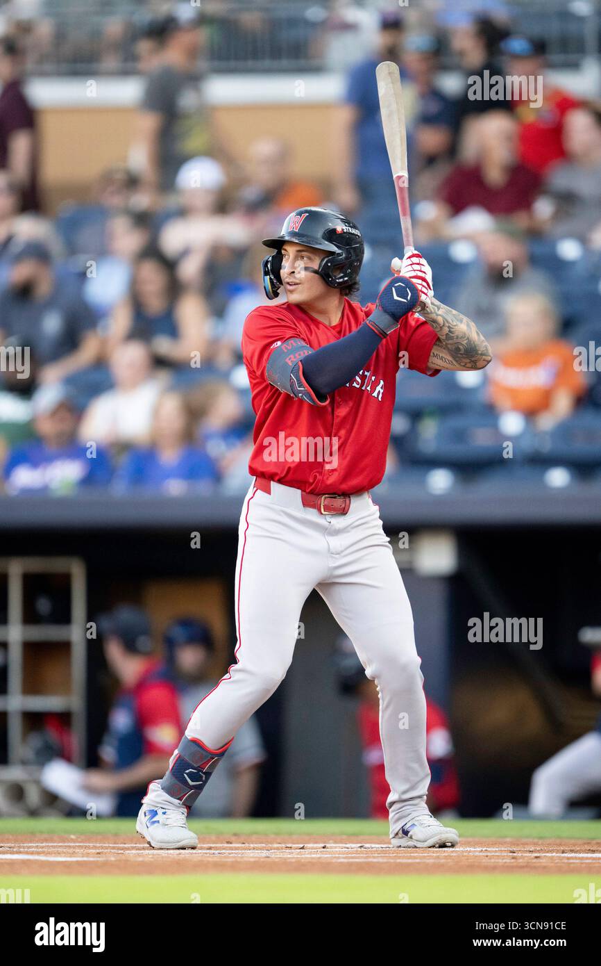 Mikey Romero (7) of the Worcester Red Sox at bat during an ...