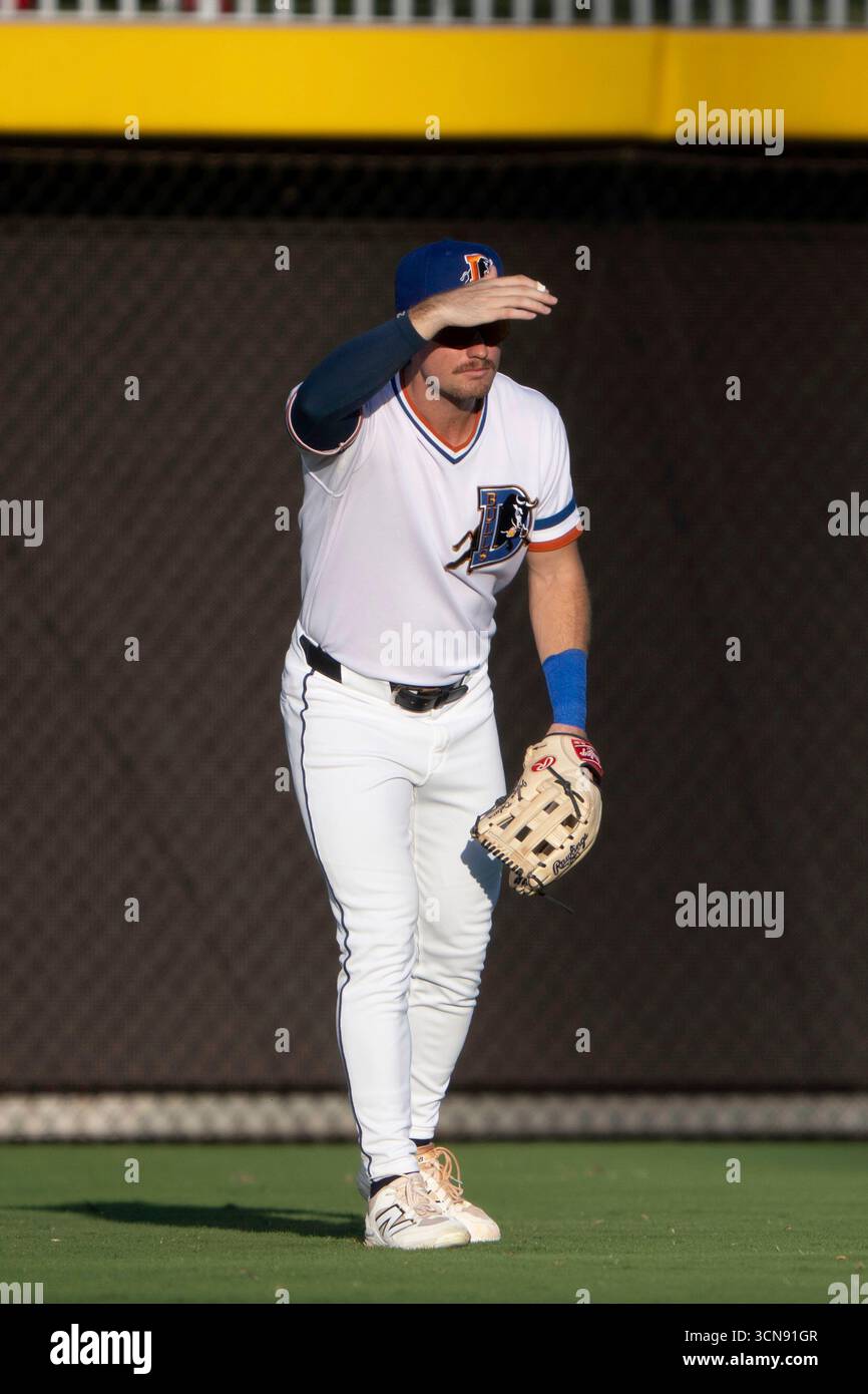 Center fielder Jonny DeLuca (44) of the Durham Bulls in action during ...