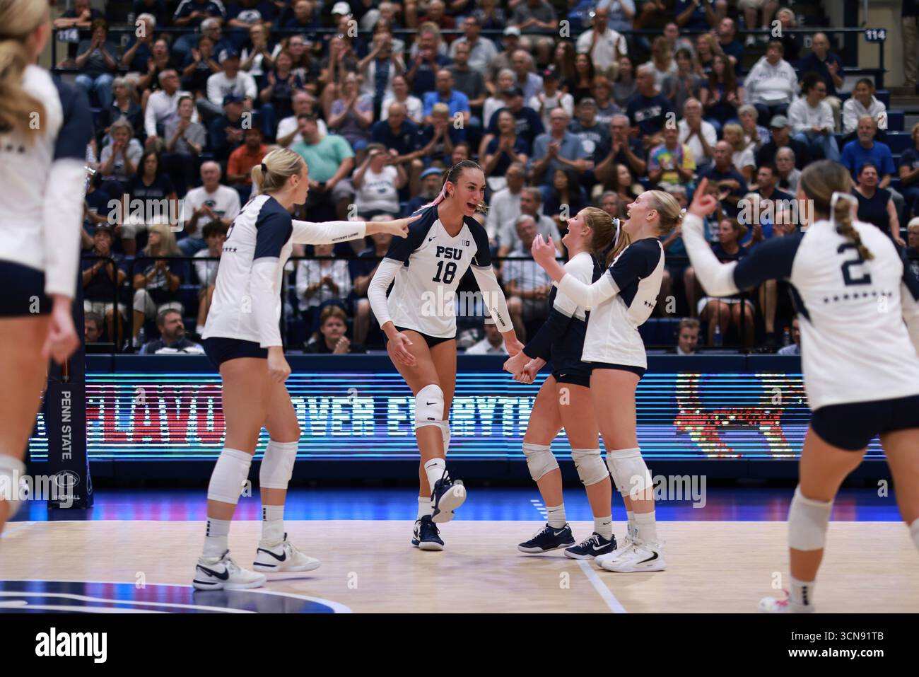 Penn State right-side hitter Kennedy Martin (18) celebrates during an ...