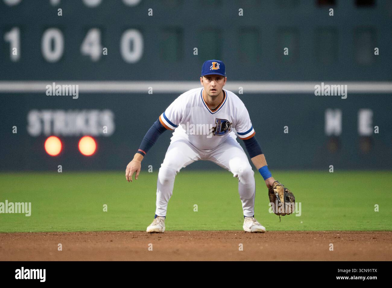 Shortstop Tanner Murray (4) of the Durham Bulls in action during an ...