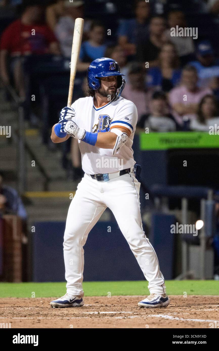 Dominic Keegan (16) of the Durham Bulls at bat during an International League baseball game ...