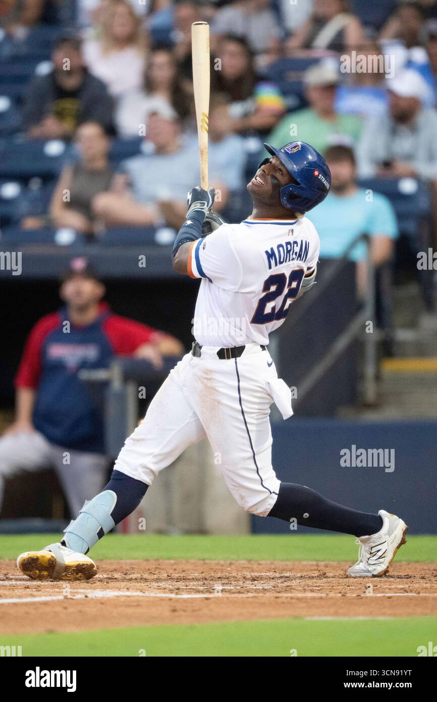 Tre' Morgan (22) of the Durham Bulls at bat during an International ...