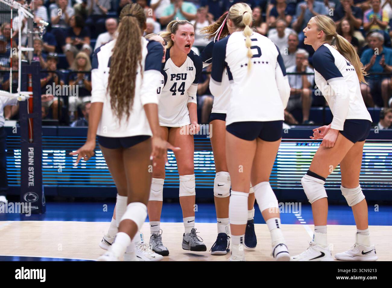 Penn State middle blocker Maggie Mendelson (44) celebrates during an ...