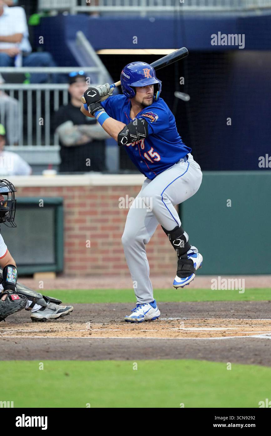 John Bay (15) of the Brooklyn Cyclones at bat in the South Atlantic ...