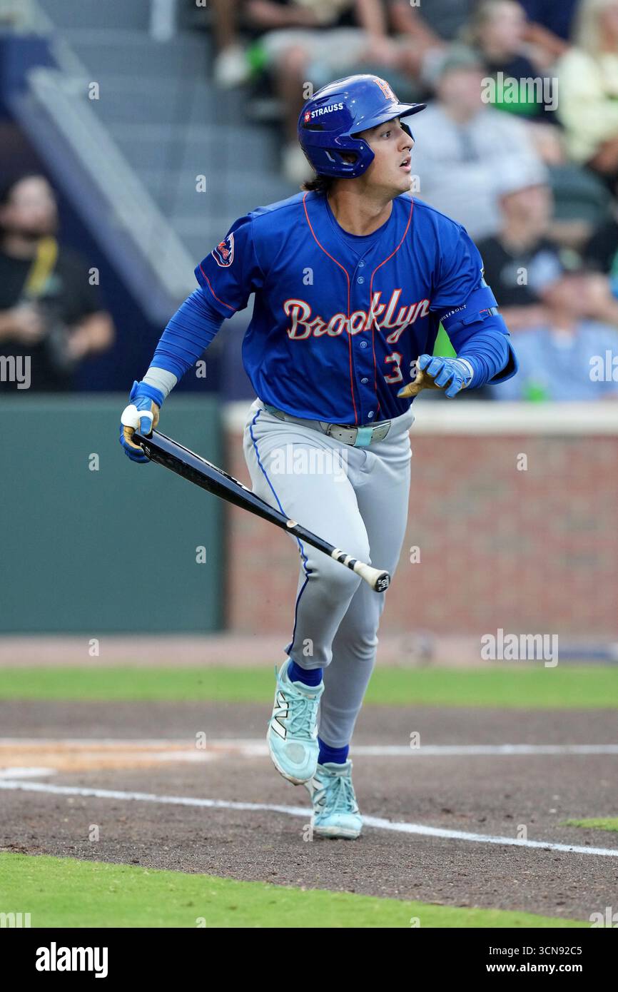 Colin Houck (3) of the Brooklyn Cyclones at bat in the South Atlantic ...