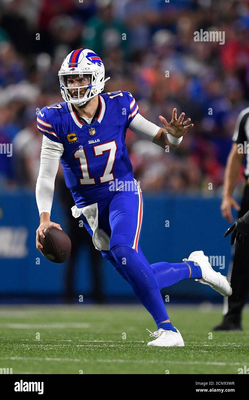Buffalo Bills quarterback Josh Allen (17) runs with the ball during the ...