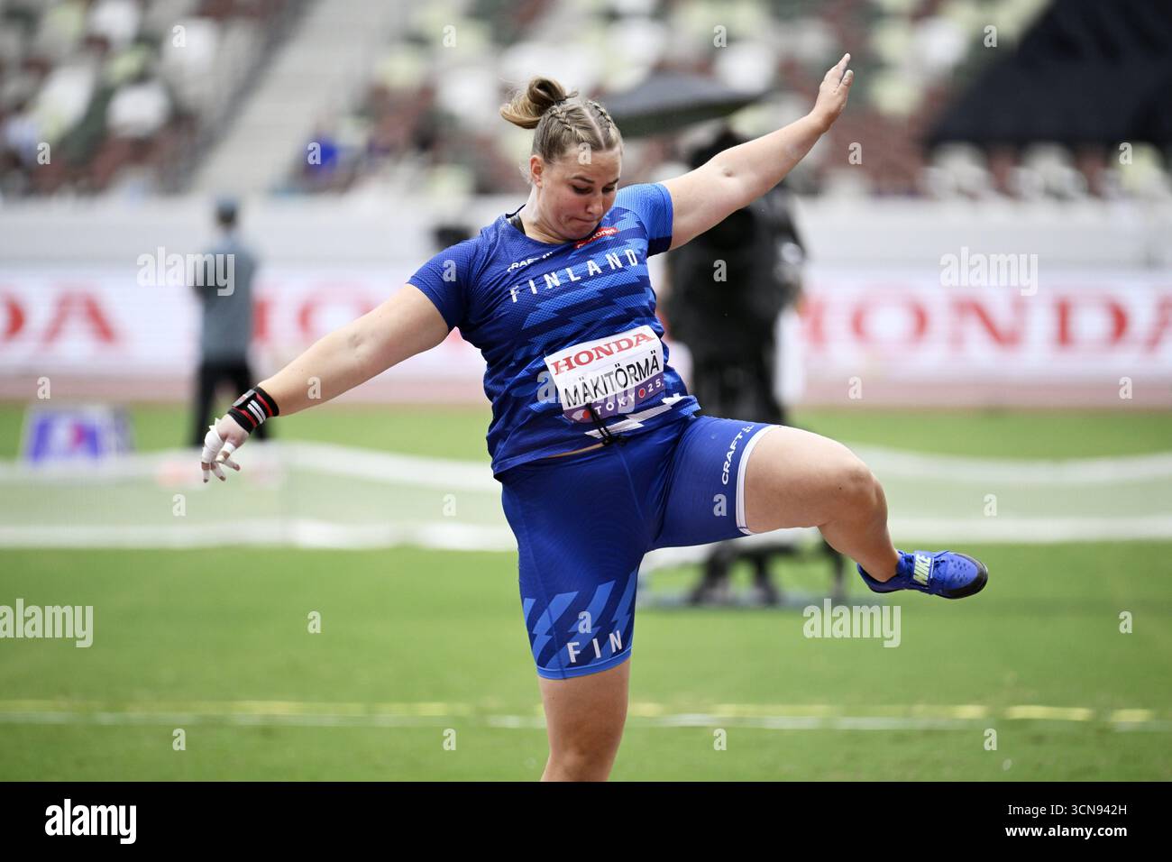 Senja Mäkitörmä of Finland competes during the women's shot put ...