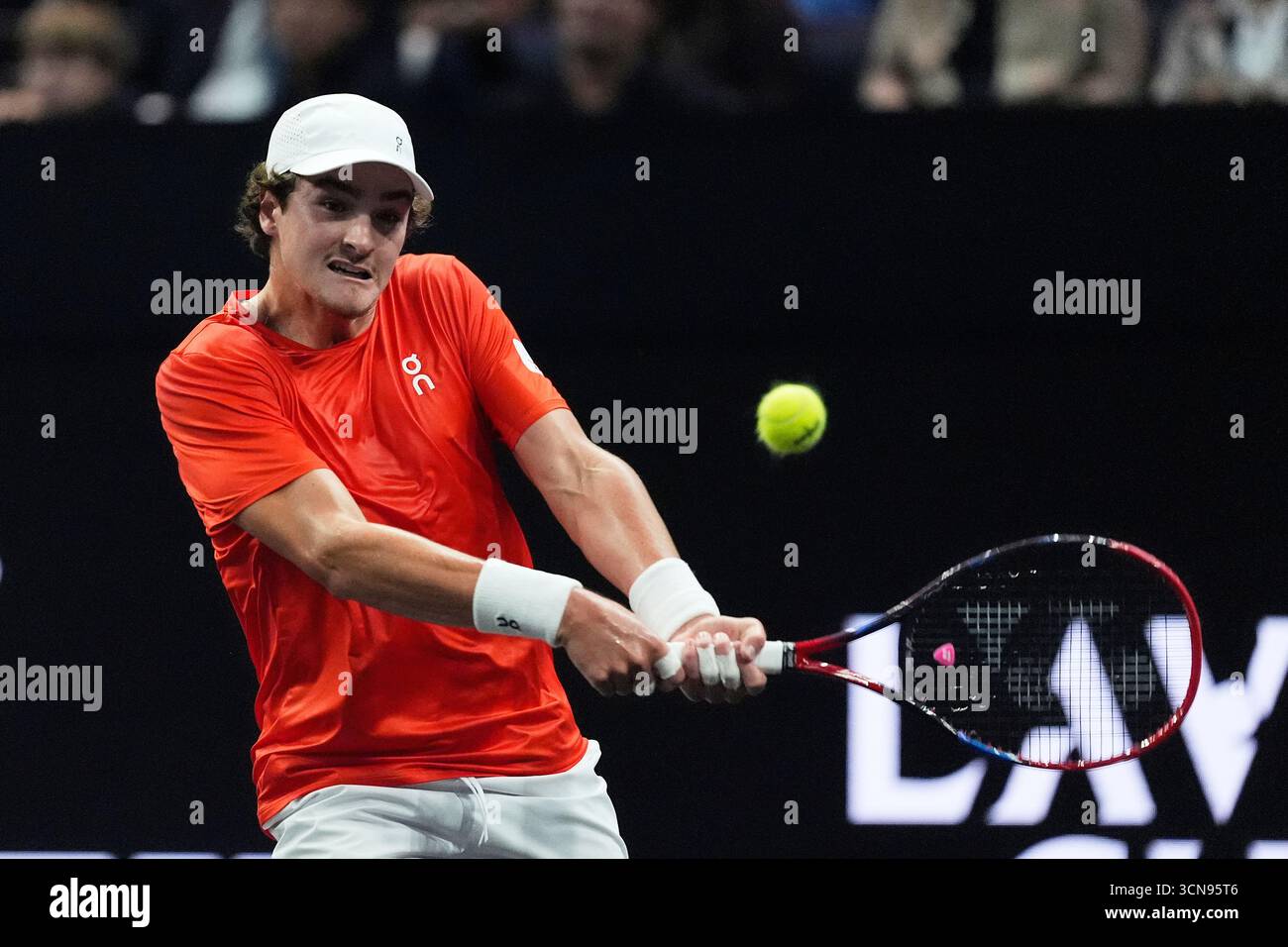 Team World's João Fonseca, of Brazil, returns a shot against Team ...