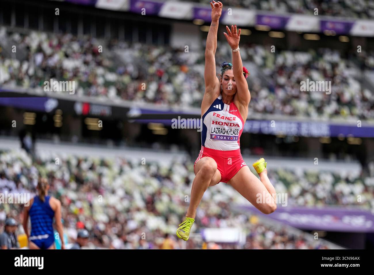 France's Auriana Lazraq-Khlass makes an attempt in the heptathlon long ...