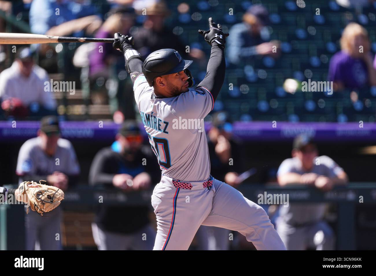 Miami Marlins catcher Agustín Ramírez (50) in the first inning of a ...