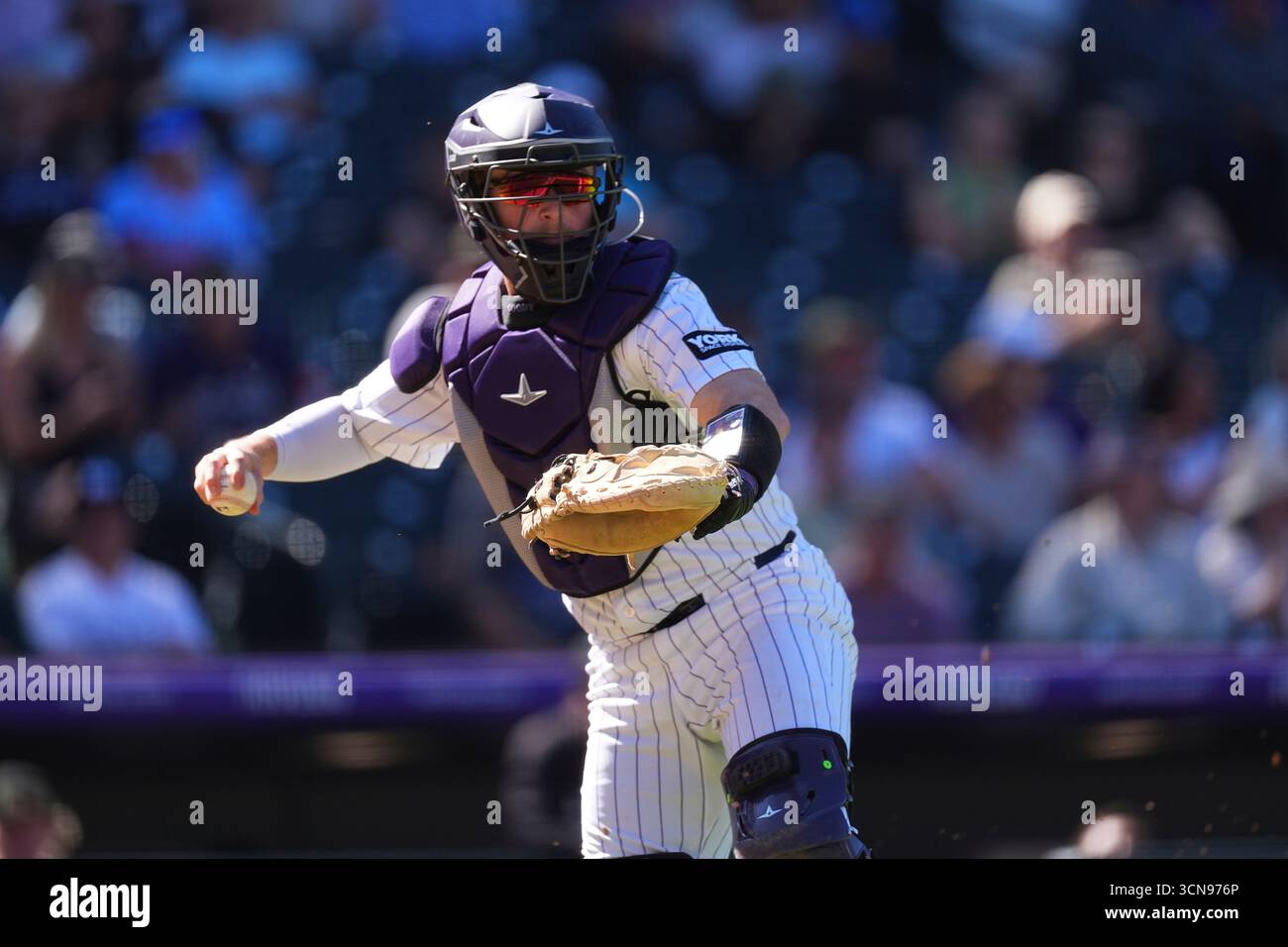 Colorado Rockies catcher Hunter Goodman (15) in the fifth inning of a ...