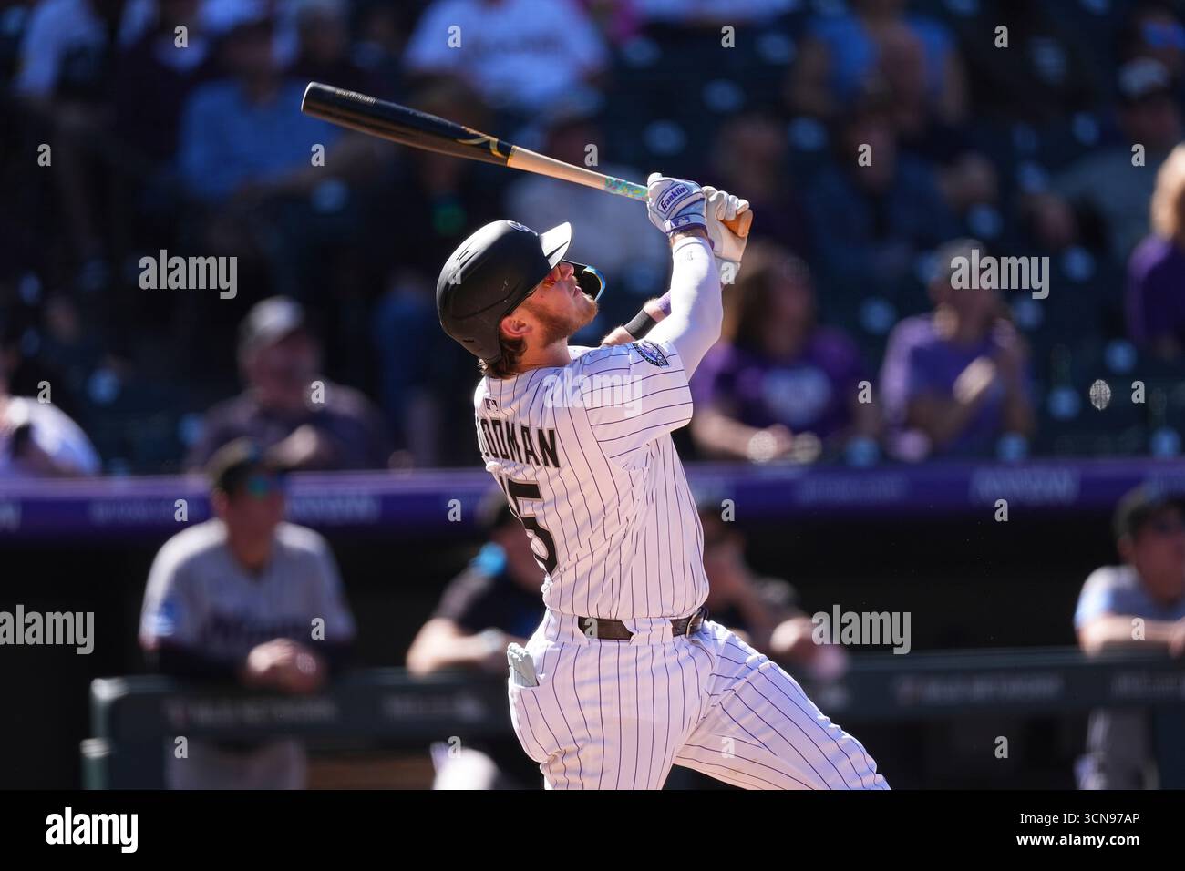 Colorado Rockies catcher Hunter Goodman (15) in the sixth inning of a ...