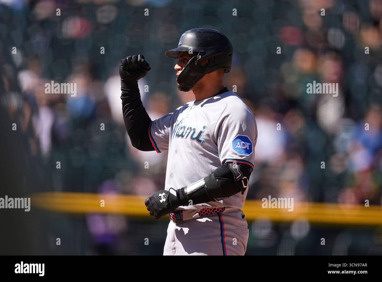 Miami Marlins catcher Agustín Ramírez (50) in the seventh inning of a ...
