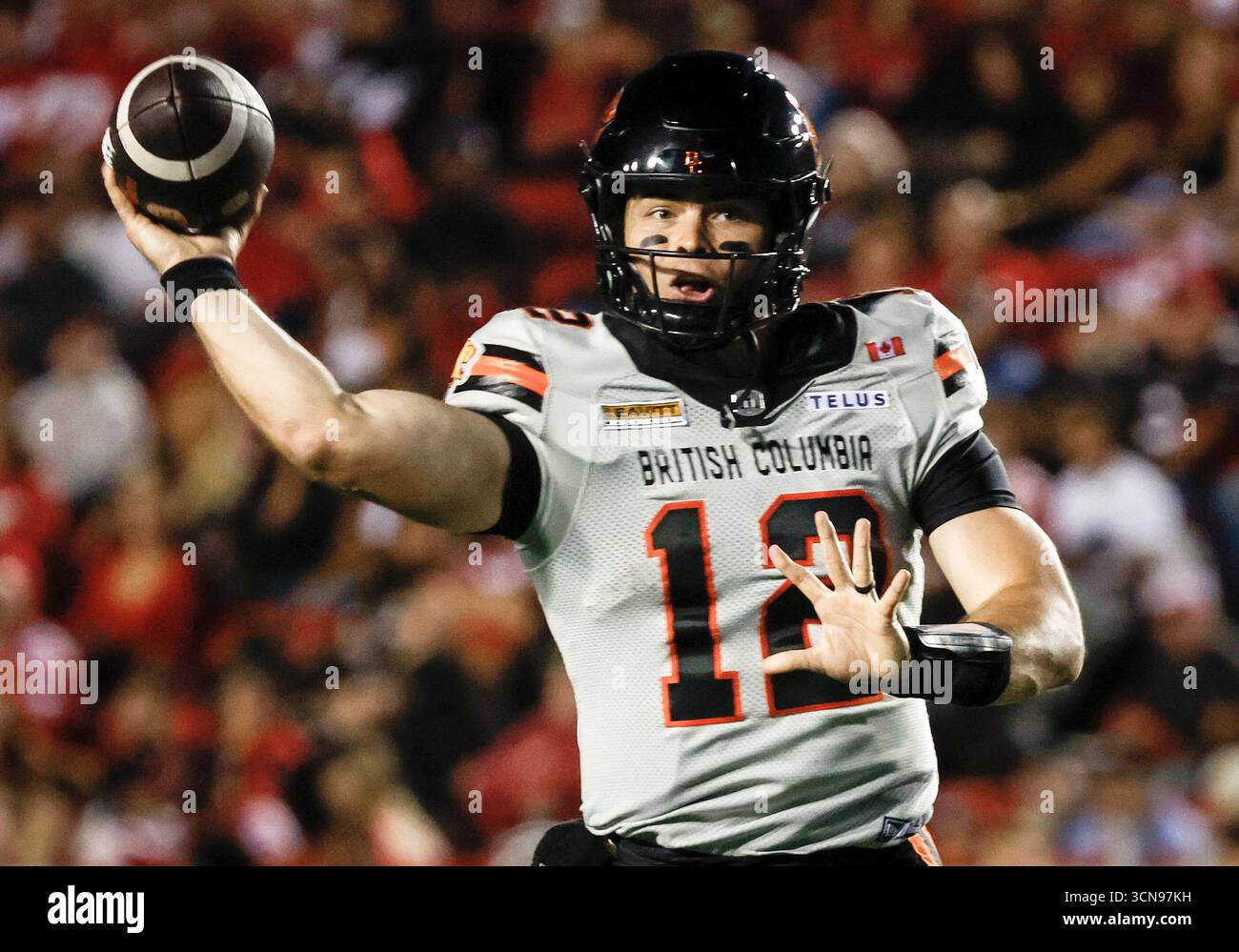 B.C. Lions quarterback Nathan Rourke looks to throw the ball during ...