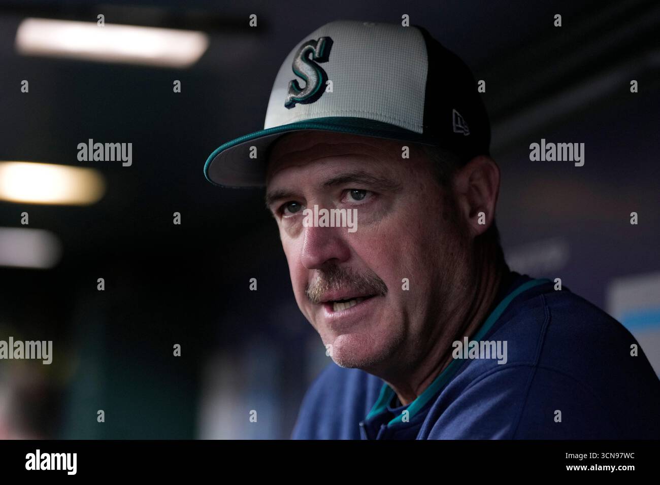 Seattle Mariners manager Dan Wilson (6) speaks with the media before a ...